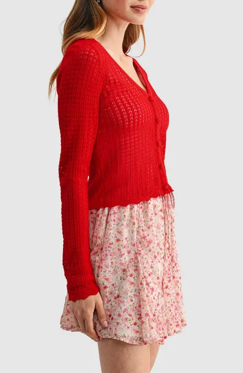 ALL IN FAVOR V-neck Cropped Cardigan With Scalloped Hem