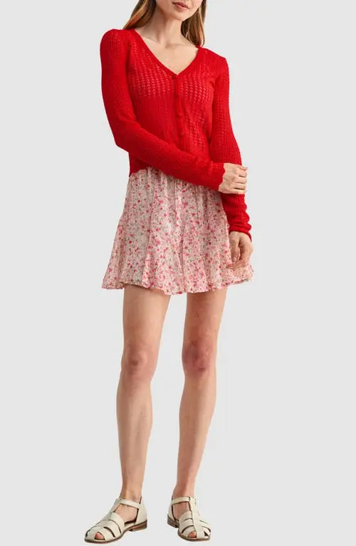 ALL IN FAVOR V-neck Cropped Cardigan With Scalloped Hem
