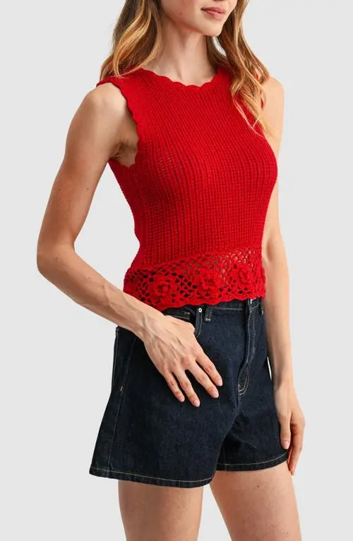 ALL IN FAVOR Knit Tank With 3d Flower Hem - Red
