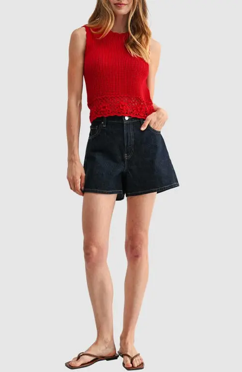 ALL IN FAVOR Knit Tank With 3d Flower Hem - Red