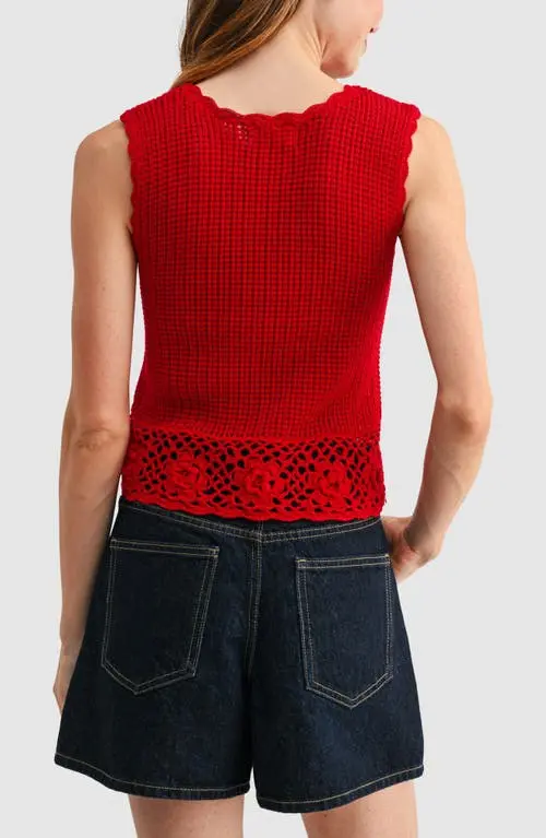 ALL IN FAVOR Knit Tank With 3d Flower Hem - Red