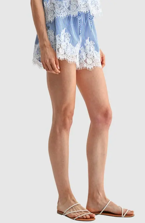 ALL IN FAVOR Striped Lace Hem Shorts