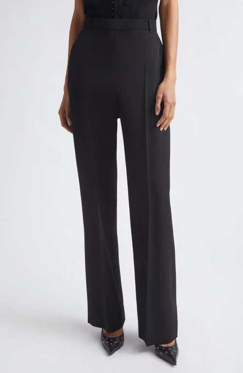 Alexander McQueen High Waist Wool Grain De Poudre Straight Leg Trousers - Black