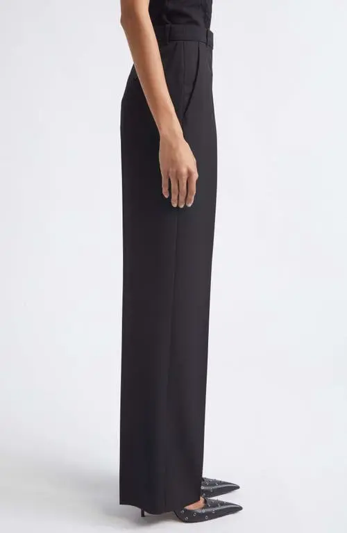 Alexander McQueen High Waist Wool Grain De Poudre Straight Leg Trousers - Black