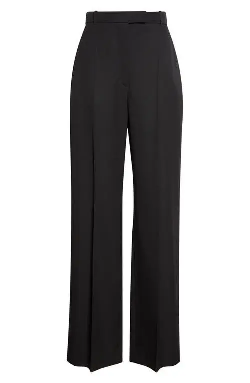 Alexander McQueen High Waist Wool Grain De Poudre Straight Leg Trousers - Black