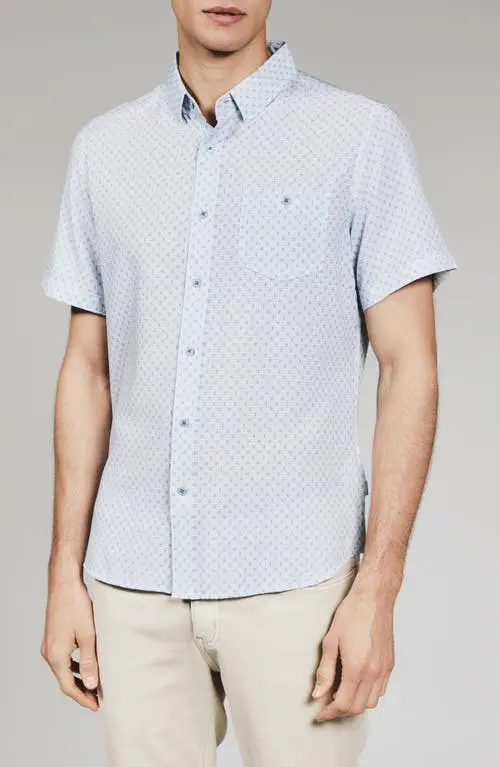7 Diamonds Callisto Geo Print Textured Short Sleeve Stretch Button-up Shirt - Stone Blue
