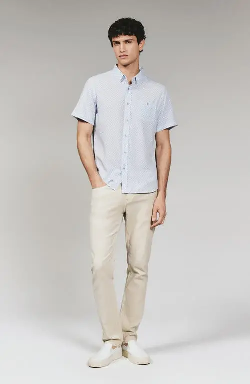 7 Diamonds Callisto Geo Print Textured Short Sleeve Stretch Button-up Shirt - Stone Blue