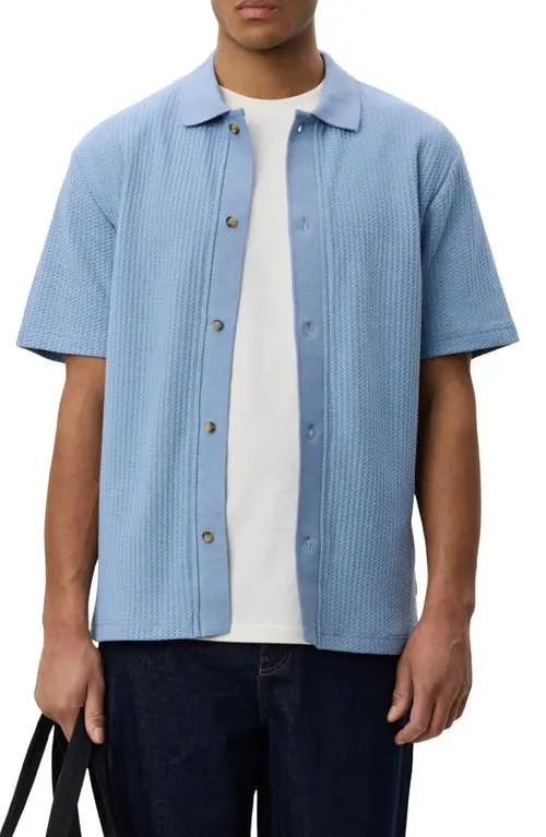 LES DEUX Pointelle Short Sleeve Cardigan - Faded Denim Blue