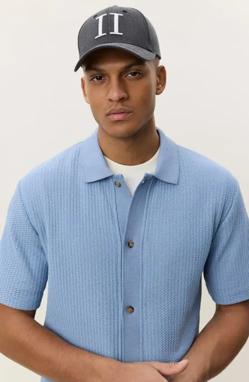 LES DEUX Pointelle Short Sleeve Cardigan - Faded Denim Blue