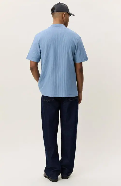 LES DEUX Pointelle Short Sleeve Cardigan - Faded Denim Blue