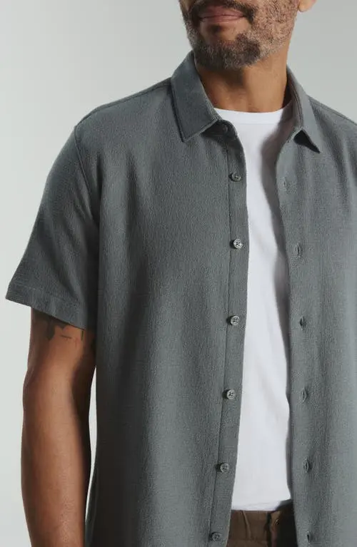 7 Diamonds The Rowan Solid Short Sleeve Textured Cotton Blend Button-up Shirt