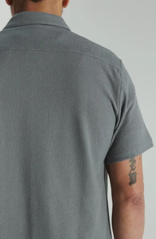 7 Diamonds The Rowan Solid Short Sleeve Textured Cotton Blend Button-up Shirt
