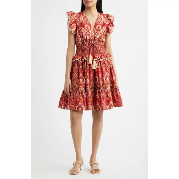 Julia Jordan Smocked Waist Ruffle Mini Dress