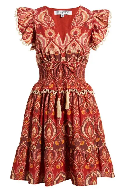 Julia Jordan Smocked Waist Ruffle Mini Dress