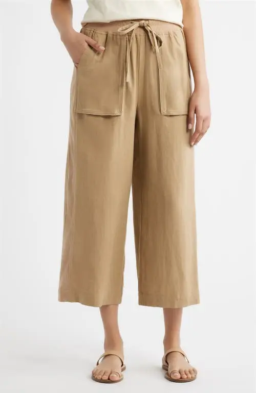 CITY BLUES Patch Pocket Crop Drawstring Pants - Burlap