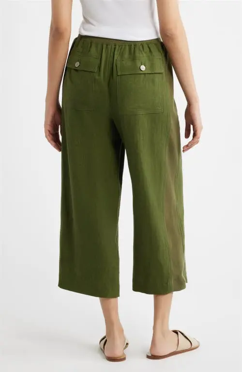 CITY BLUES Patch Pocket Drawstring Wide Leg Crop Pants - Pine