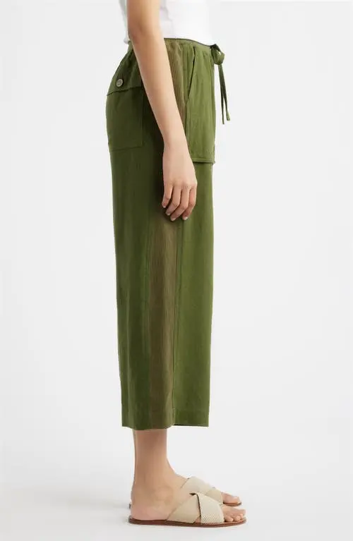 CITY BLUES Patch Pocket Drawstring Wide Leg Crop Pants - Pine
