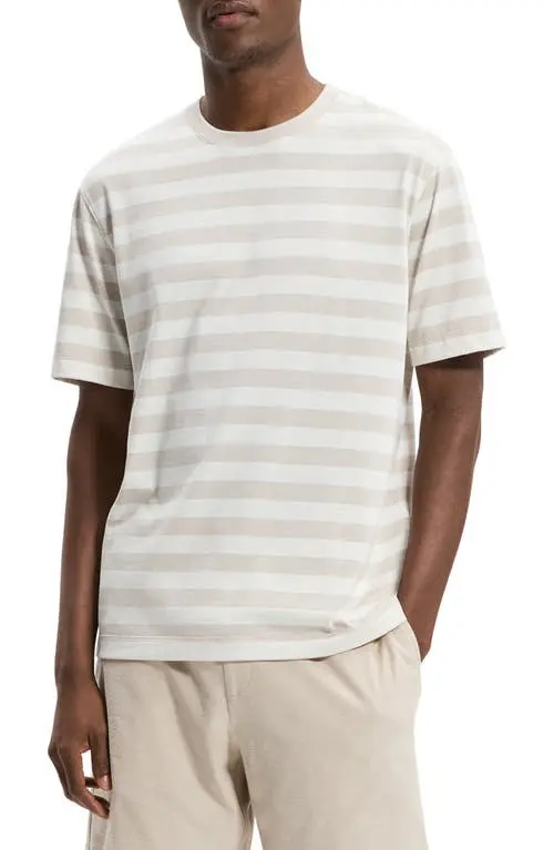 Theory Relaxed Stripe Pima Cotton T-shirt - Silver Cloud/winter