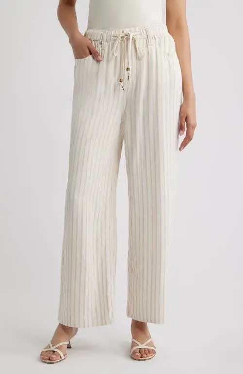 CITY BLUES Stripe Drawstring High Waist Wide Leg Jeans - Cream