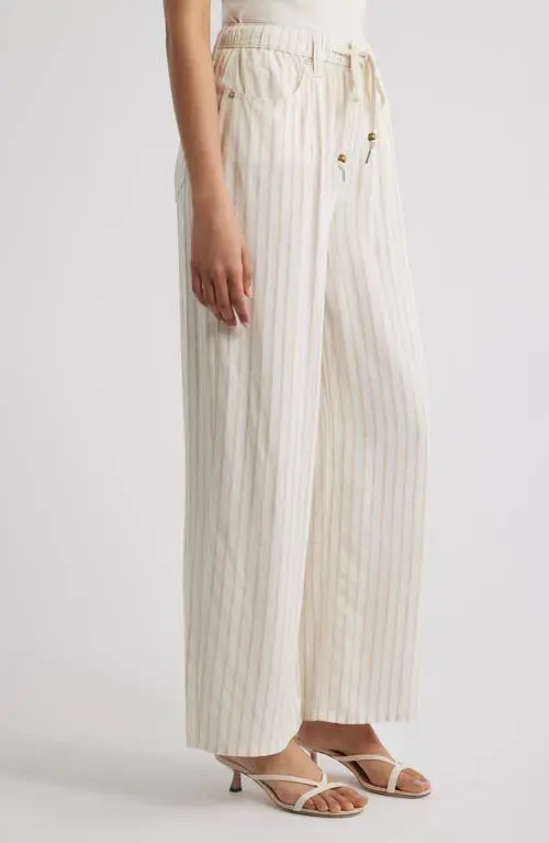 CITY BLUES High Waist Wide Leg Jeans With Drawstring Waist And Stripes