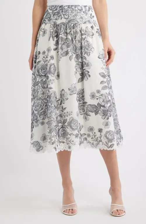 Kobi Halperin Lidia Floral Lace-trim Midi Skirt