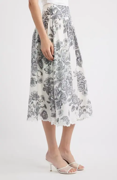 Kobi Halperin Lidia Floral Lace-trim Midi Skirt