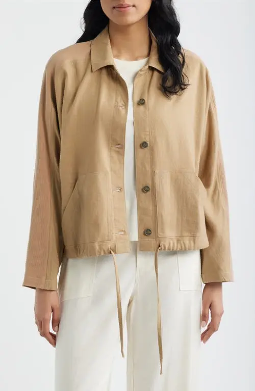 CITY BLUES Crop Dolman Sleeve Shirt Jacket - Burlap