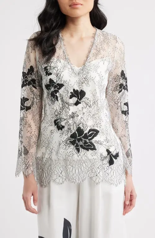 Kobi Halperin Devyn Embroidered Lace Top - White/black