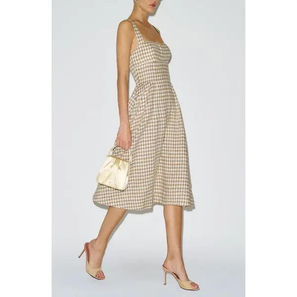 REFORMATION Roma Linen Midi Sundress - Dunes Check