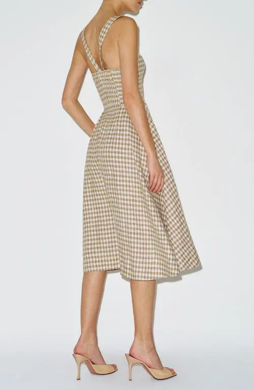 REFORMATION Roma Linen Midi Sundress - Dunes Check