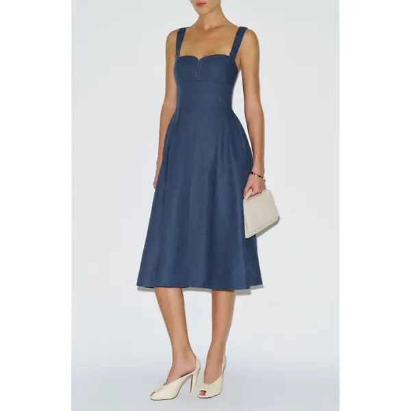 REFORMATION Roma Linen Midi Sundress - Muted Navy