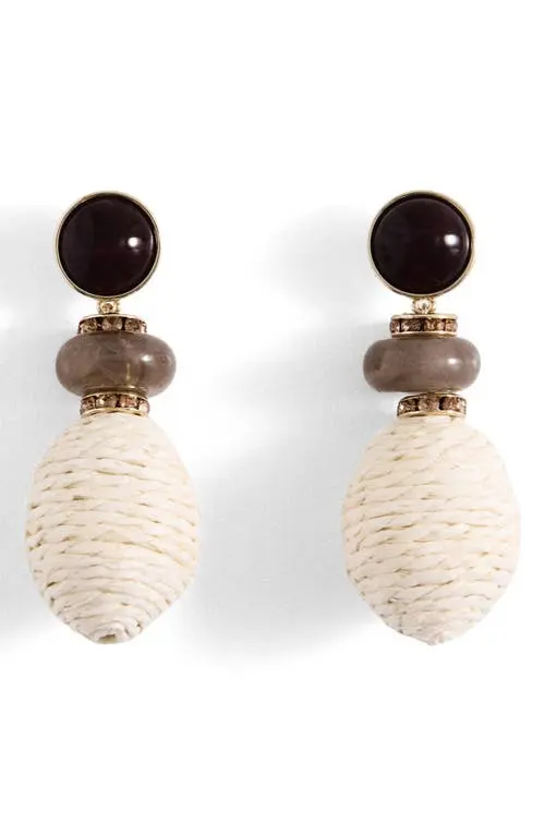 Mango Raffia Drop Earrings - Beige