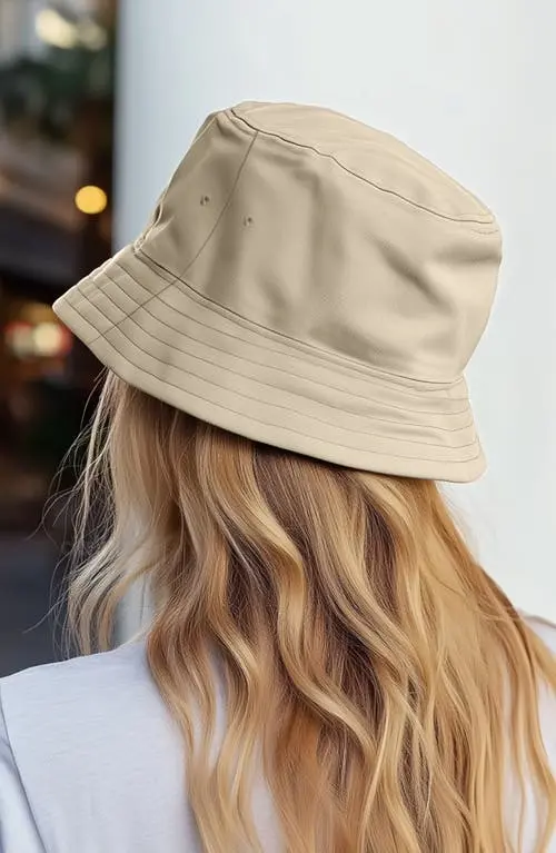 DALIX Embroidered Peach Bucket Hat - Sesame Beige