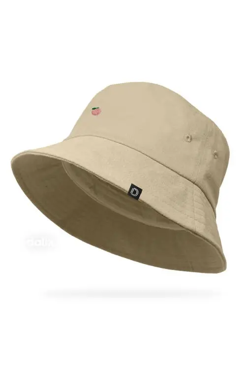 DALIX Embroidered Peach Bucket Hat - Sesame Beige