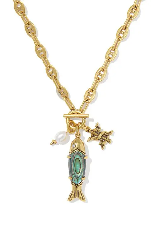 Kendra Scott Parker Fish And Cultured Freshwater Pearl Pendant Necklace - Vintage Gold Abalone Shell