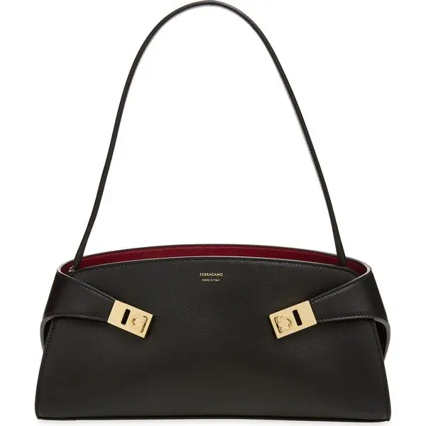 FERRAGAMO Hug Leather East/west Shoulder Bag - Nero Borgogna