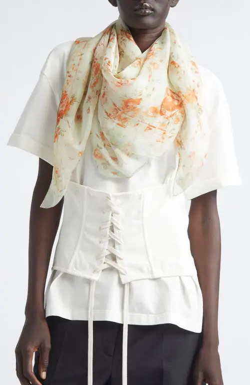 Alexander McQueen Floral & Skull Print Silk Scarf