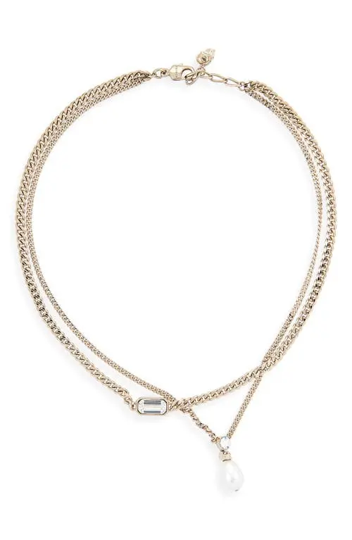 Alexander McQueen Layered Chain Necklace With Skull And Crystal Pendant - Brass/crystal