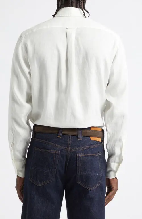 DRAKE'S Curved Flap Linen Button-down Shirt