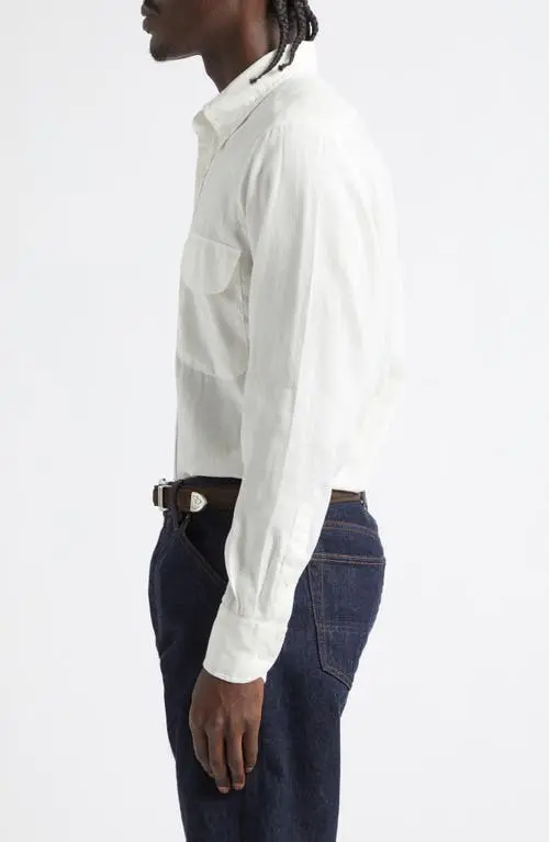 DRAKE'S Curved Flap Linen Button-down Shirt