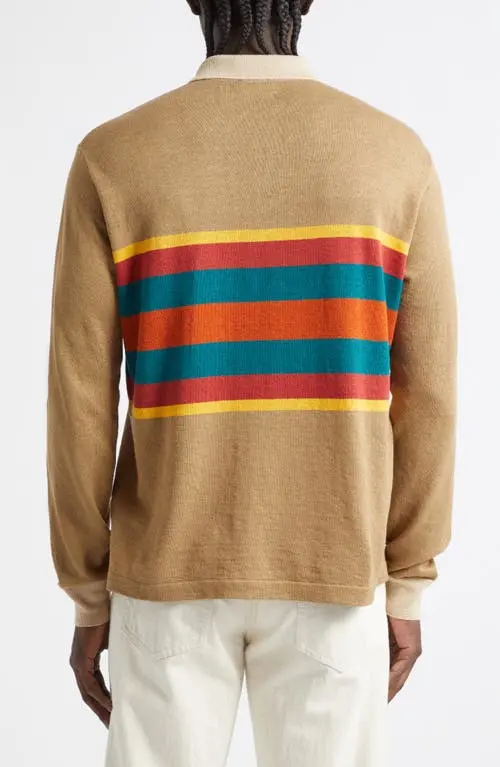 DRAKE'S Rugby Stripe Linen & Cotton Polo Sweater