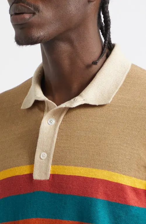 DRAKE'S Rugby Stripe Linen & Cotton Polo Sweater