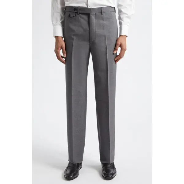 J. MUESER Waverly High Twist Virgin Wool Trousers - Light Grey