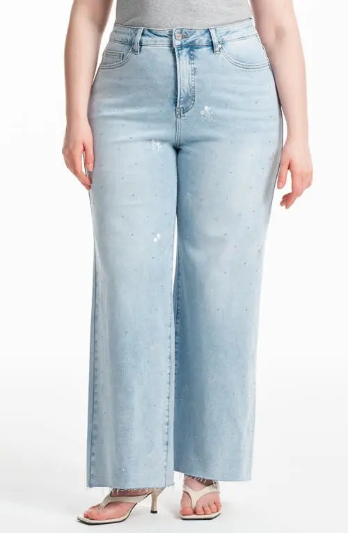 BAYEAS Embellished High Waist Wide Leg Jeans - Light Blue