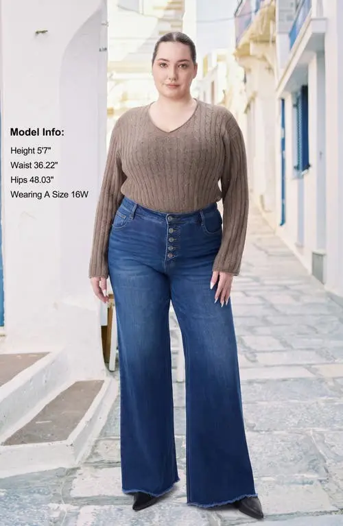 BAYEAS Mid Rise Wide Leg Jeans With Exposed Button Fly - Mirror