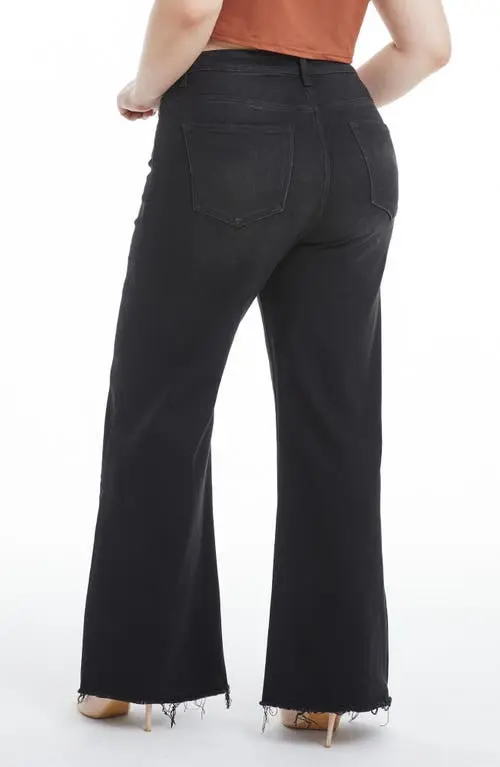 BAYEAS Mid Rise Wide Leg Jeans With Exposed Button Fly - Raven