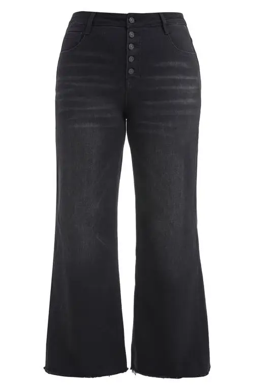 BAYEAS Mid Rise Wide Leg Jeans With Exposed Button Fly - Raven
