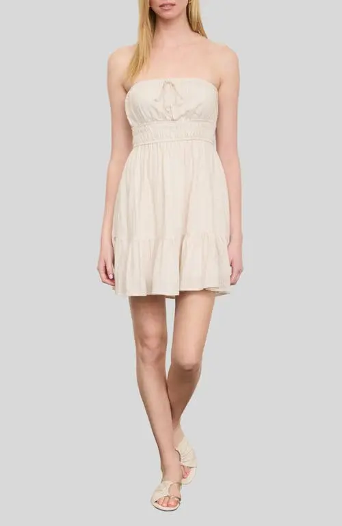 BLU PEPPER Strapless Striped Mini Dress With Ruffled Hem - Light Khaki