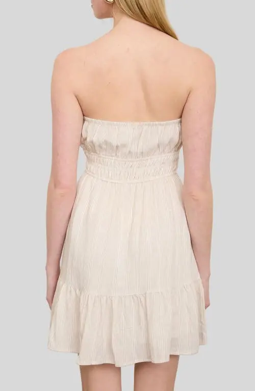 BLU PEPPER Strapless Striped Mini Dress With Ruffled Hem - Light Khaki