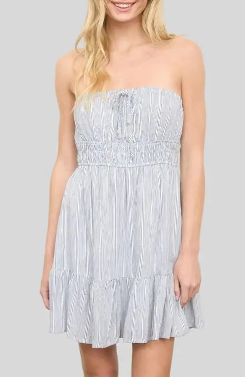 BLU PEPPER Strapless Striped Mini Dress With Ruffled Hem - Navy